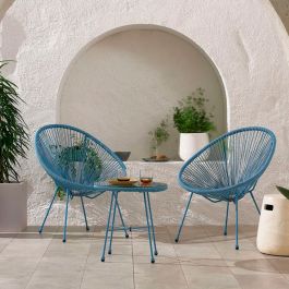 Monaco 2 Seater Egg Chair Bistro Set in Light Blue
